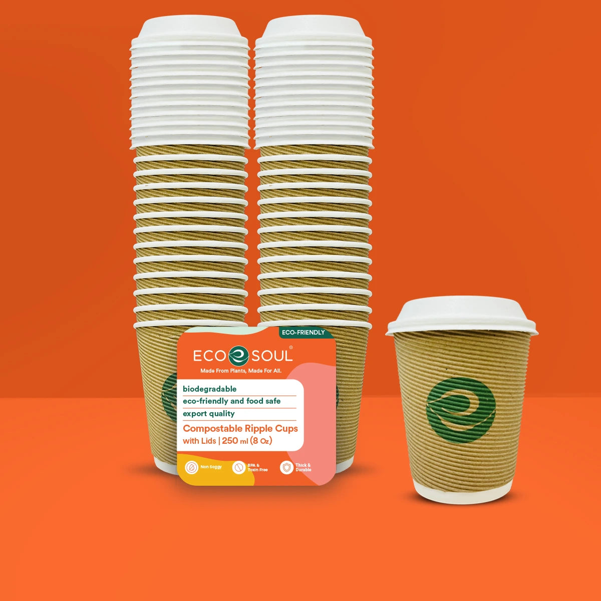 250 ml Biodegradable Ripple Cup with Lid – ECOSOUL HOME INDIA