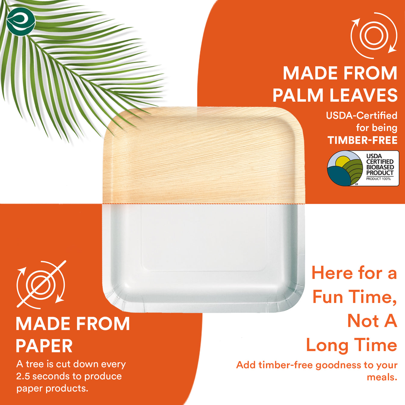 10 Inch Square Palm Leaf Plates| EcoSoul – ECOSOUL HOME INDIA